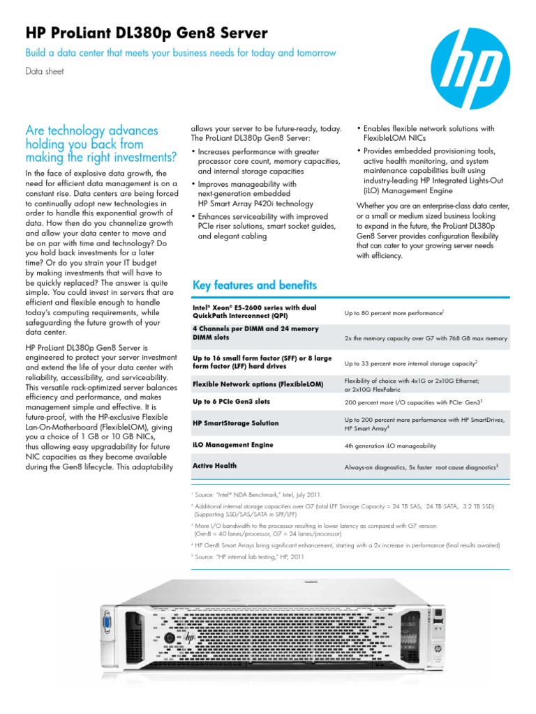 HP ProLiantSDFSDFS DL380 Gen8 Server Data Sheet | PDF