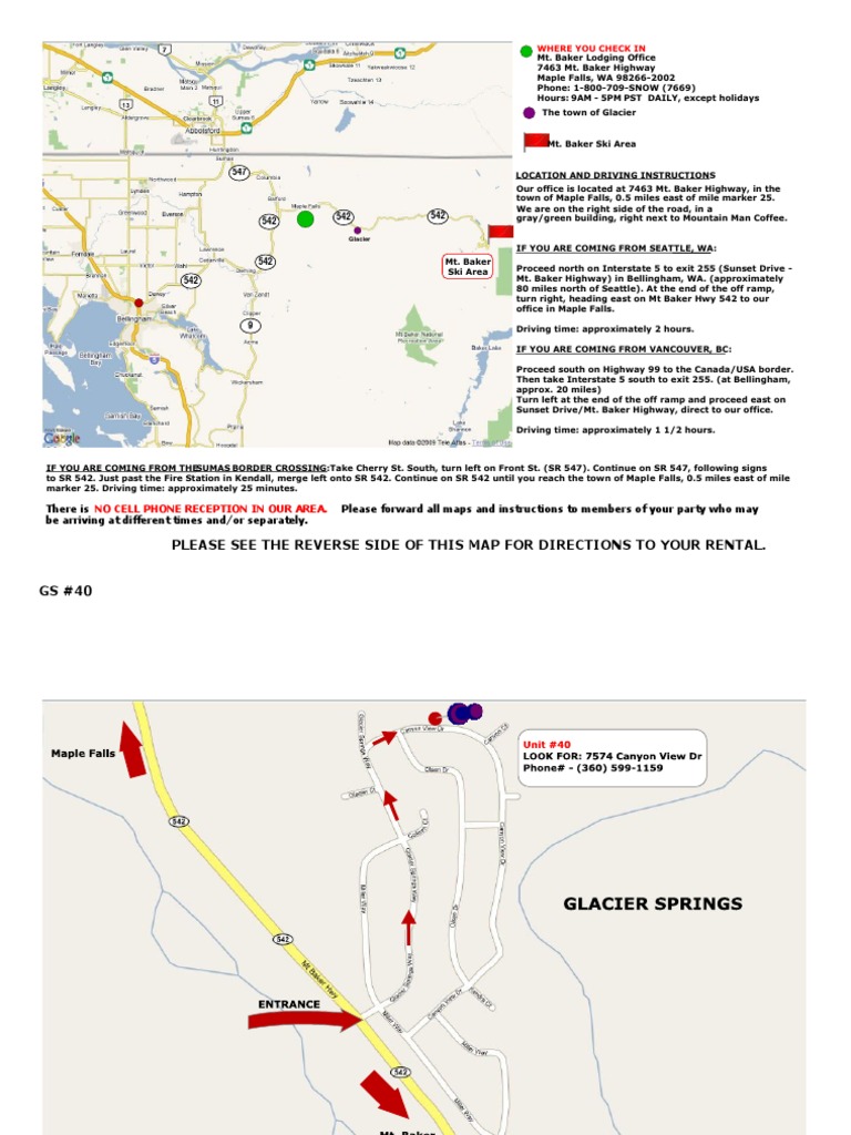 Please See The Reverse Side of This Map For Directions To Your Rental ...