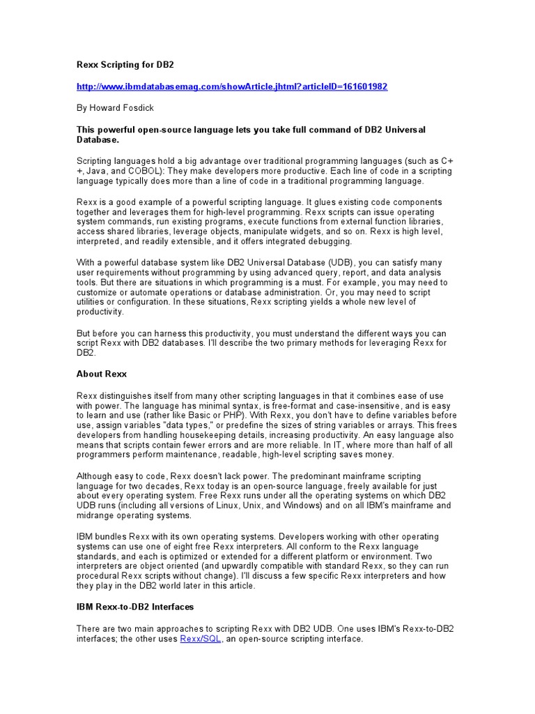 Rexx Scripting For DB2 | PDF | Ibm Db2 | Scripting Language