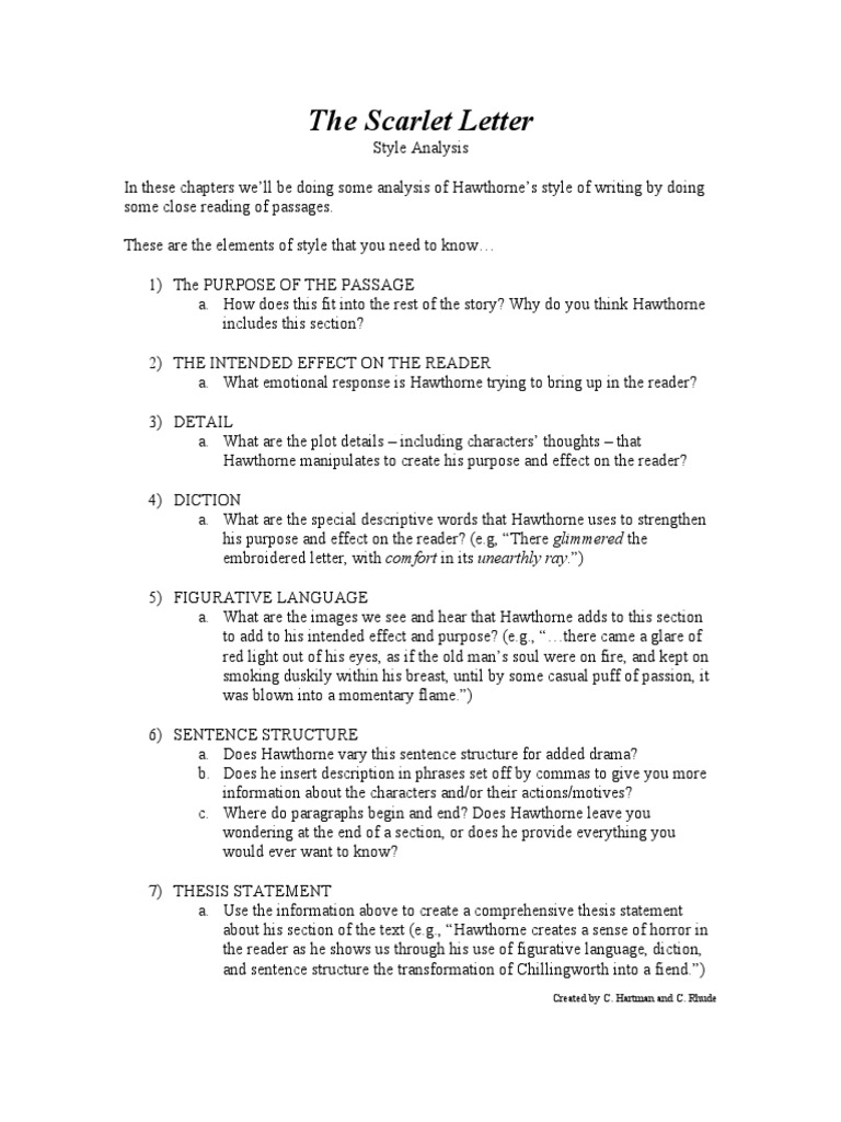 Scarlet Letter Style Analysis Guide | PDF