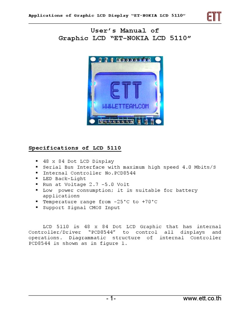 User Manual ET LCD5110 PDF | PDF | Liquid Crystal Display | Byte
