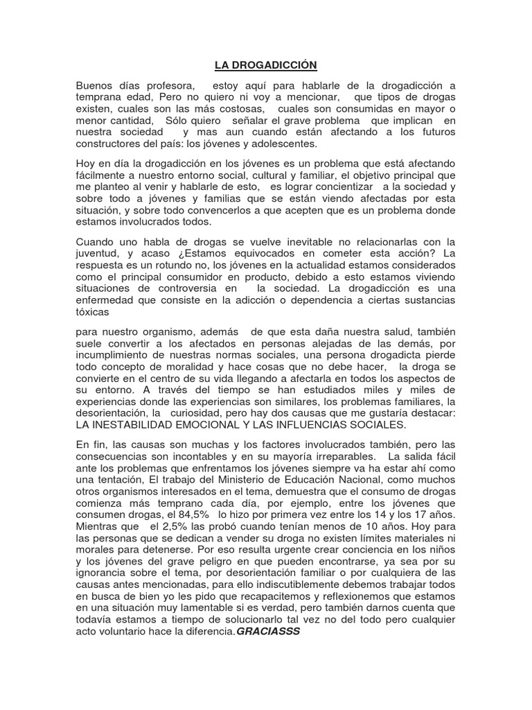 La Drogadicción | PDF | La dependencia de sustancias | Juventud