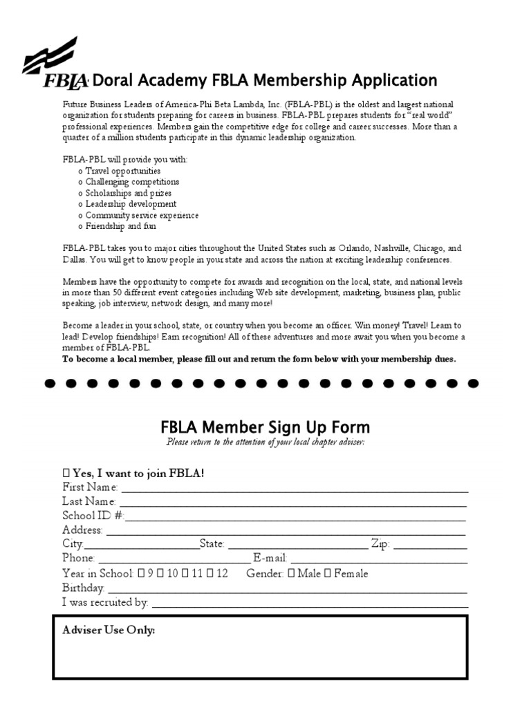 Doral Academy FBLA Membership Application: Adviser Use Only | PDF