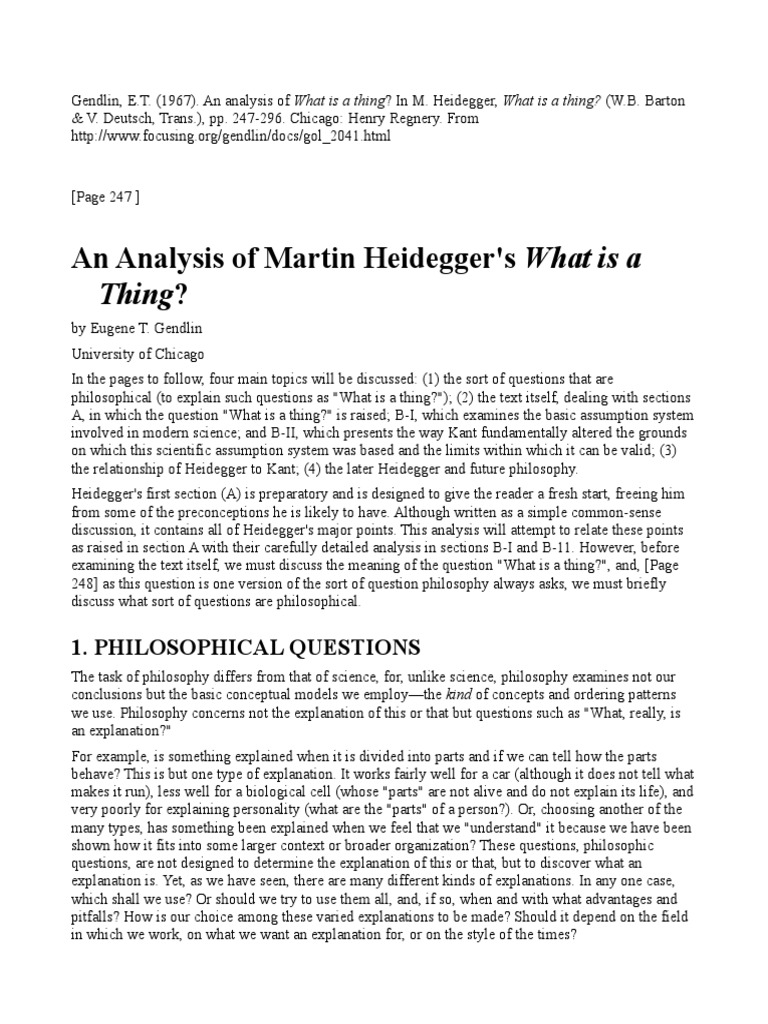 Gendlin On Heidegger What Is A Thing | PDF | Axiom | Reason