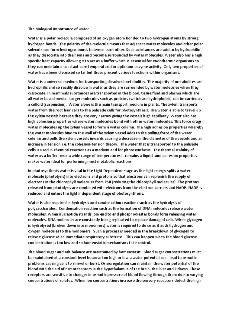 The Biological Importance of Water | Download Free PDF | Properties Of ...
