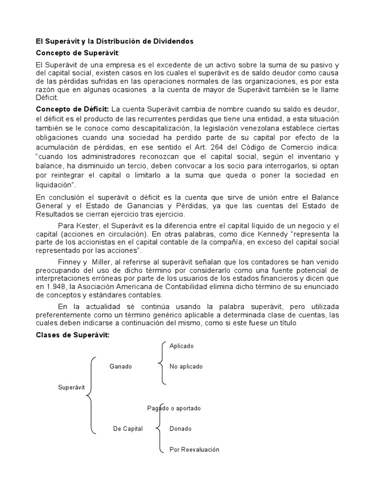 Definición y Clases de Superávit Contable | PDF | Dividendo | Compartir ...