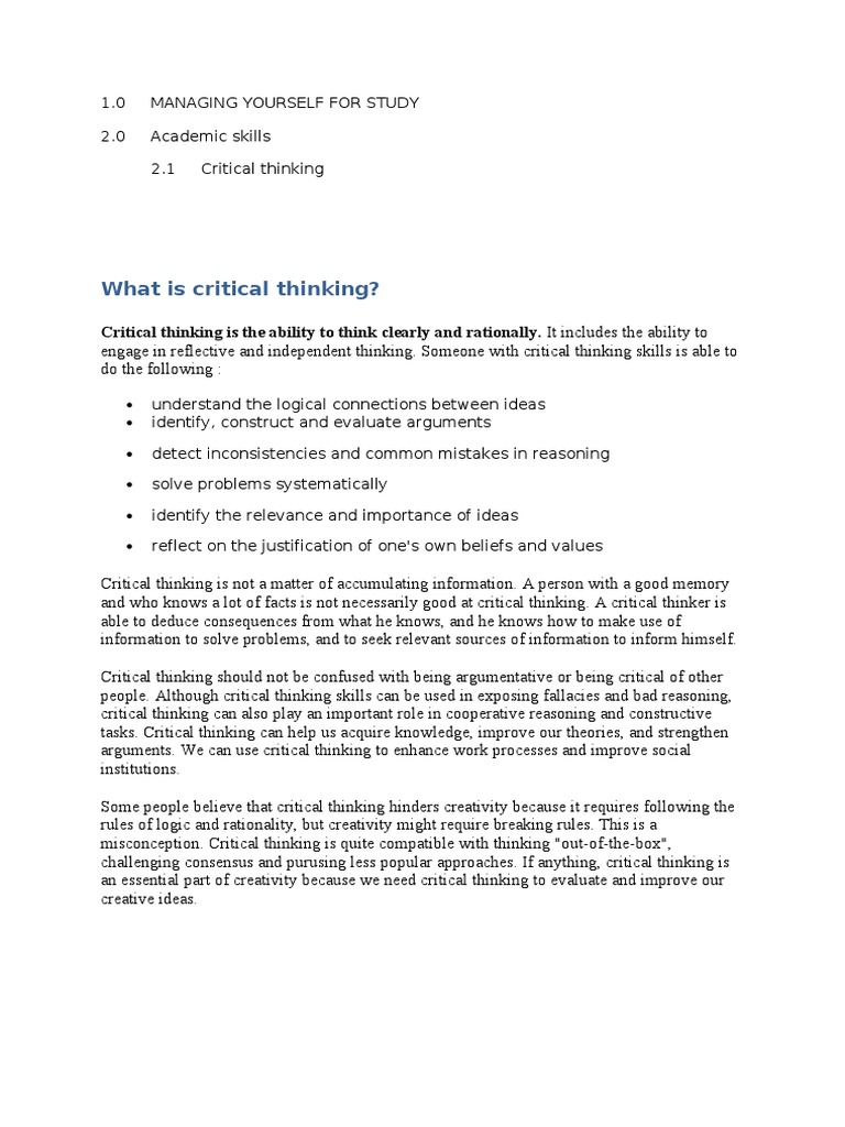 Managing Yourself For Study | PDF | Critical Thinking | Time Management