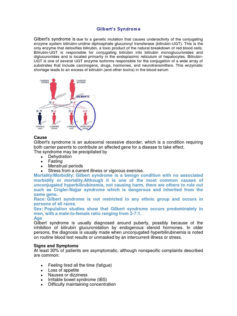 Gilbert's Syndrome Causes and Symptoms | PDF | Medical Specialties ...