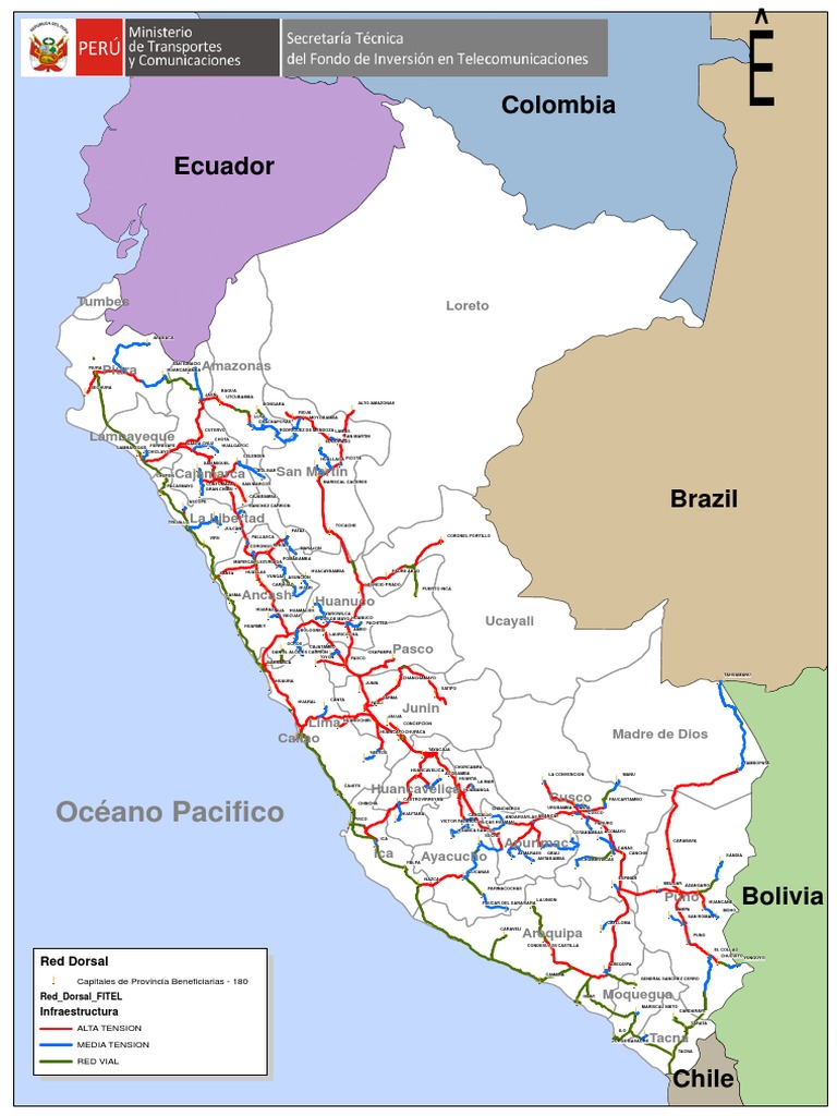 Mapa de La Red Dorsal Nacional de Fibra Óptica | PDF | América del Sur ...