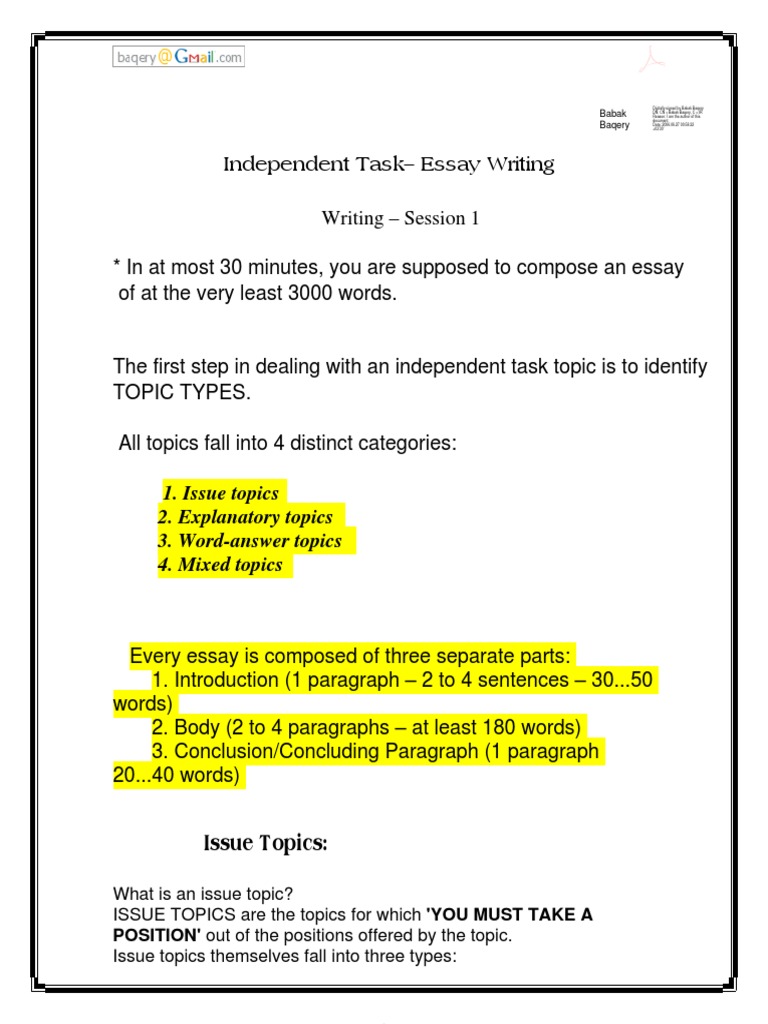Independent Task Essay Writing | PDF | Brainstorming | Paragraph