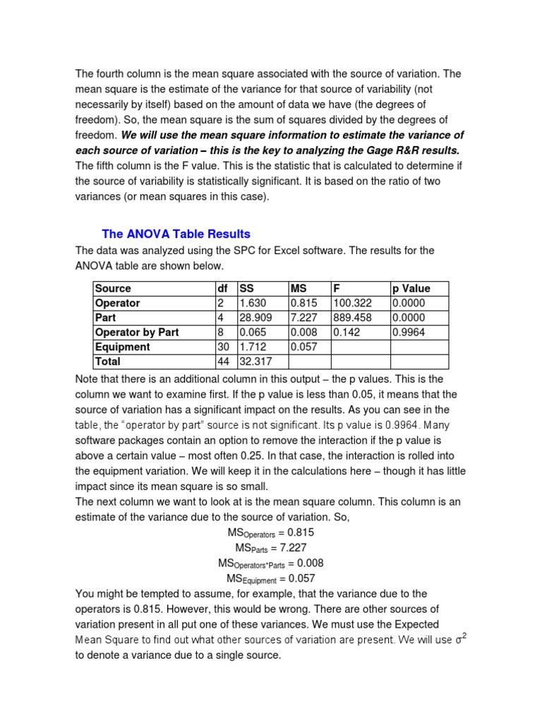ANOVA Analysis for Gage R&R | PDF