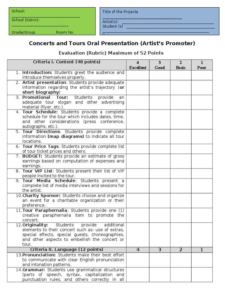 6-26-2013 Concerts Rubric | PDF | Concert | Grammar