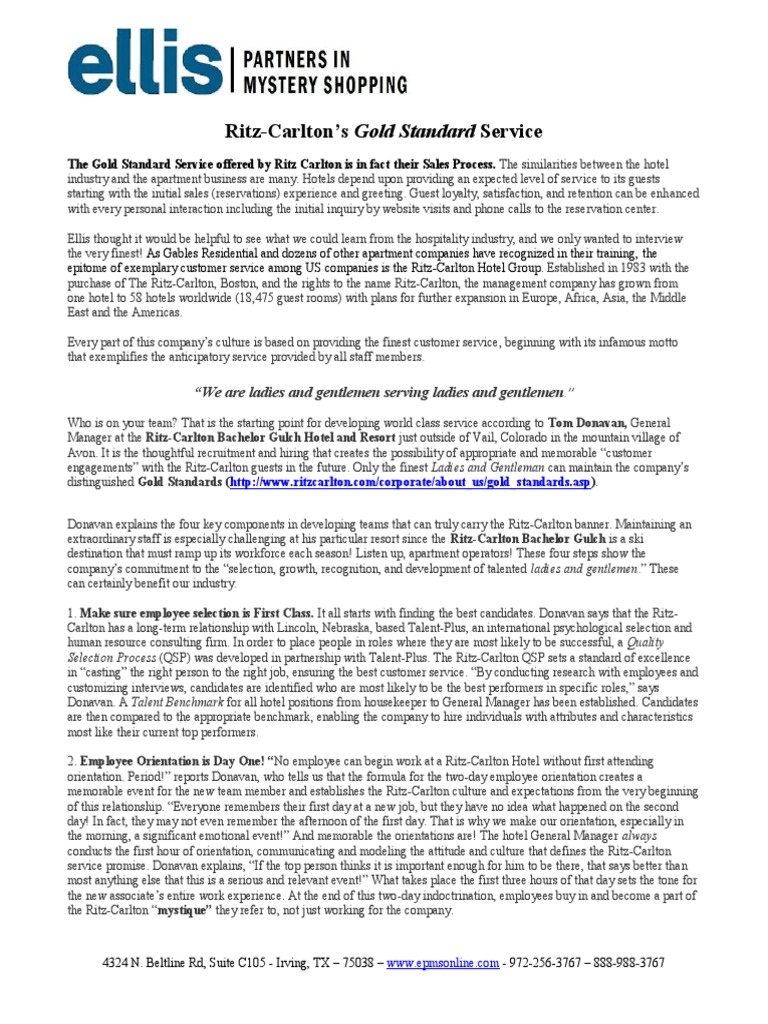 Ritz-Carlton's Gold Standard Service | PDF | Hotel And Accommodation ...