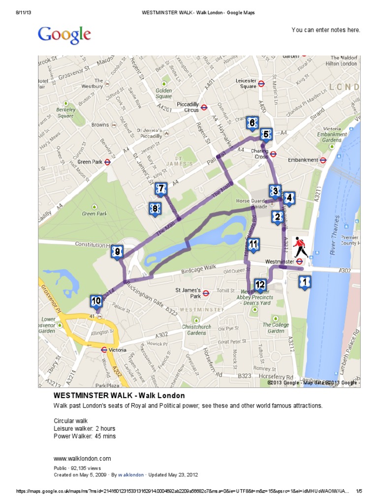 Westminster Walk - Walk London - Google Maps | Palace Of Westminster ...