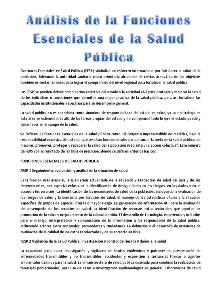 Funciones Esenciales en Salud Pública | PDF | Salud pública | Calidad (comercial)