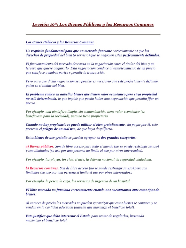 19 Los Bienes Públicos y Los Recursos Comunes | PDF | Bien público | Bienes