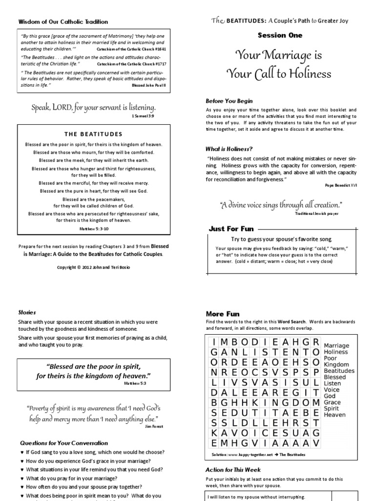 The BEATITUDES: A Couple's Path To Greater Joy Session 1 Handout | PDF
