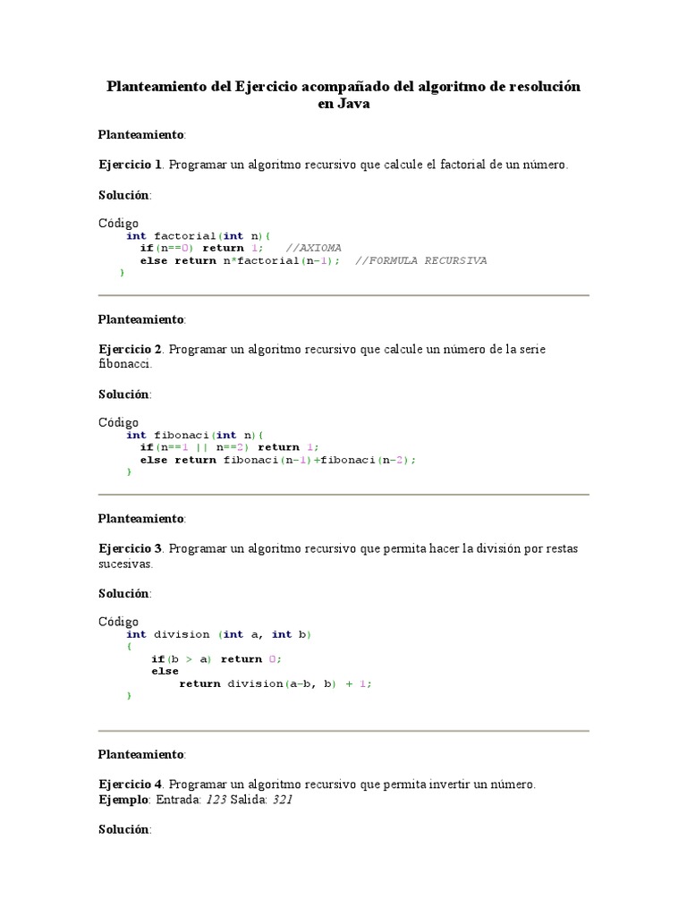 Ejercicios de Recursion en Java | PDF
