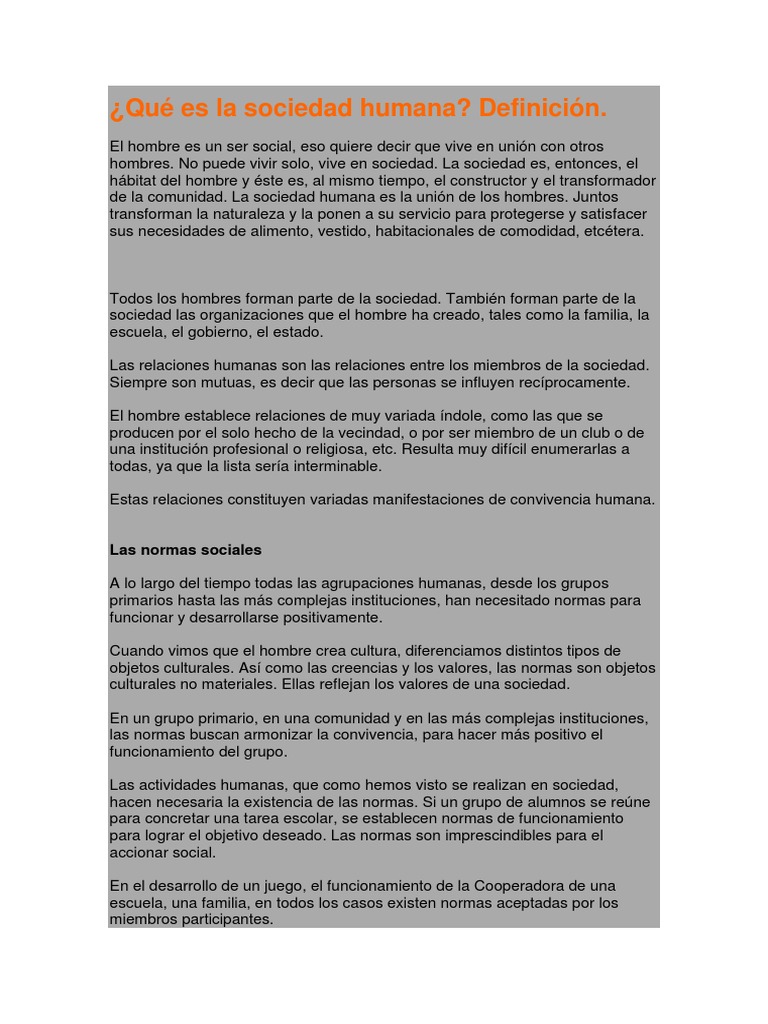 Qué Es La Sociedad Humana | PDF | Familia | Norma (social)