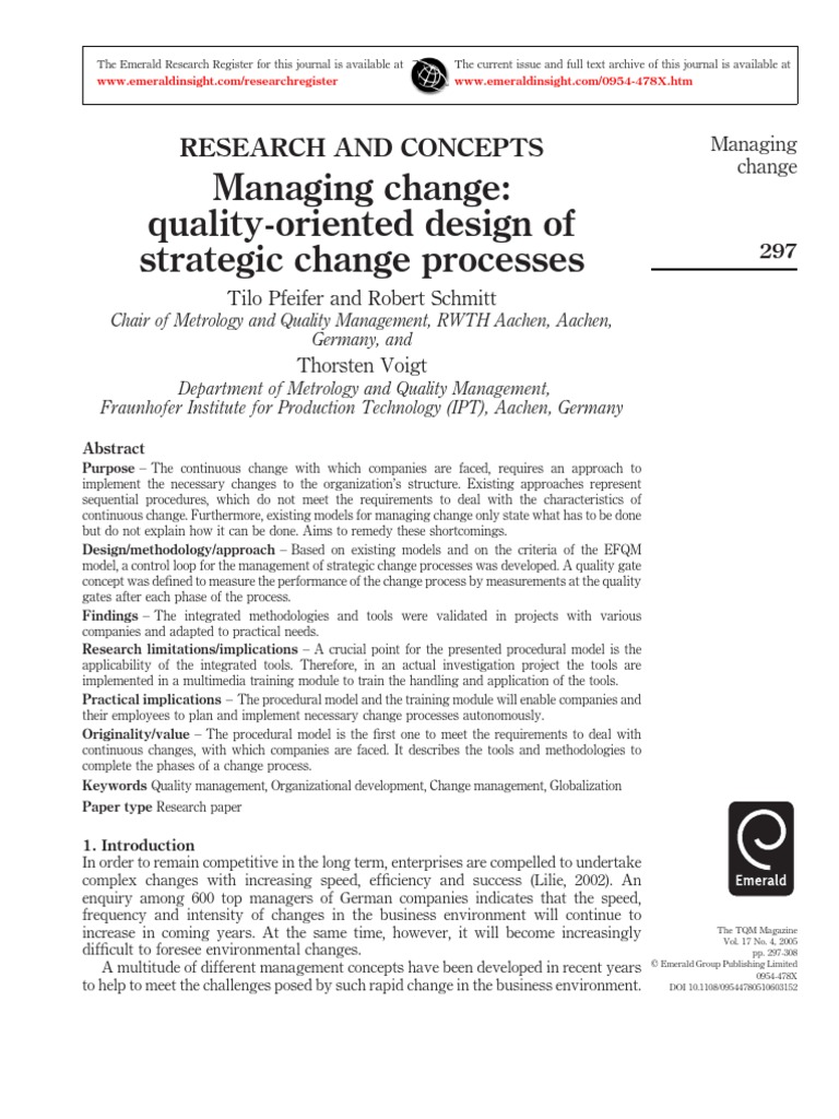 Managing Change in Quality Oriented | Download Free PDF | Strategic ...