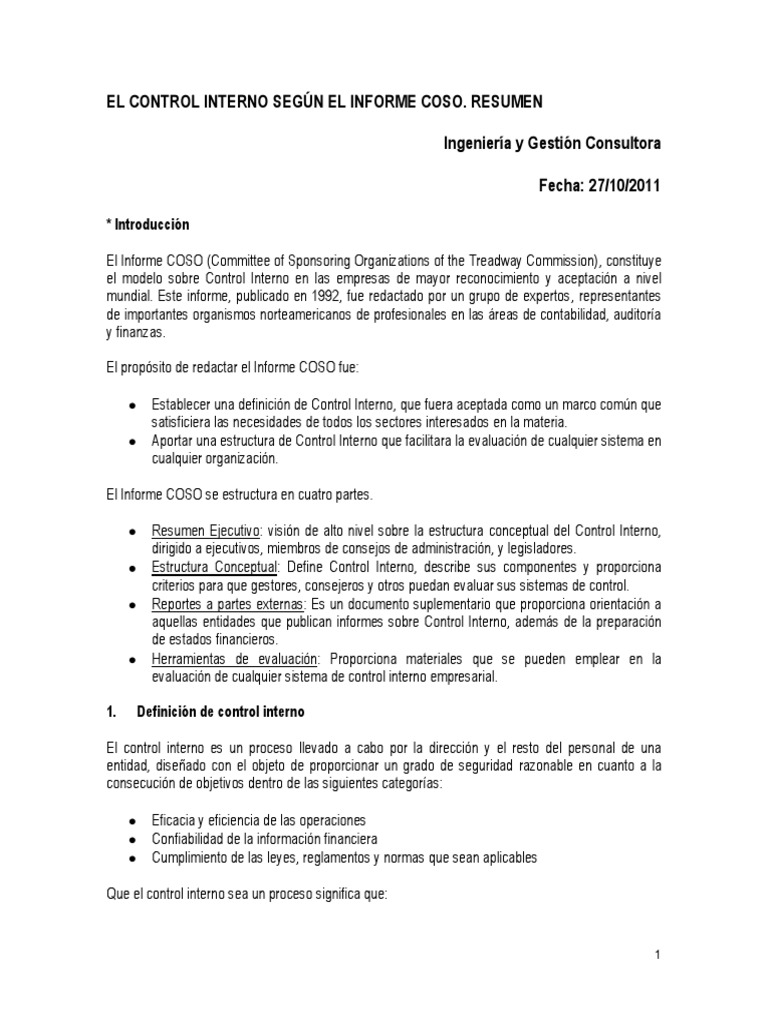 Informe COSO | PDF | Sistema de control | Información
