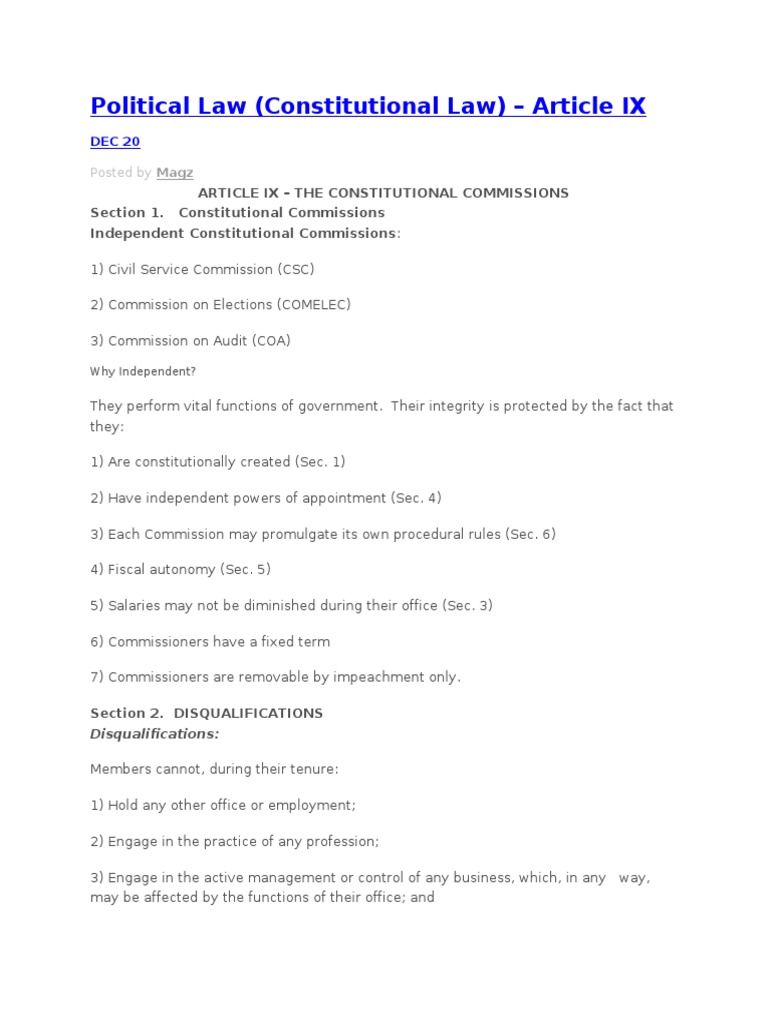 Constitutional Law I - Art. 9 Constitutional Commissions | PDF ...