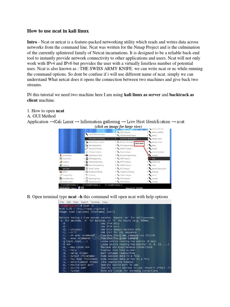 Ncat Usage Guide for Kali Linux | PDF | Port (Computer Networking ...