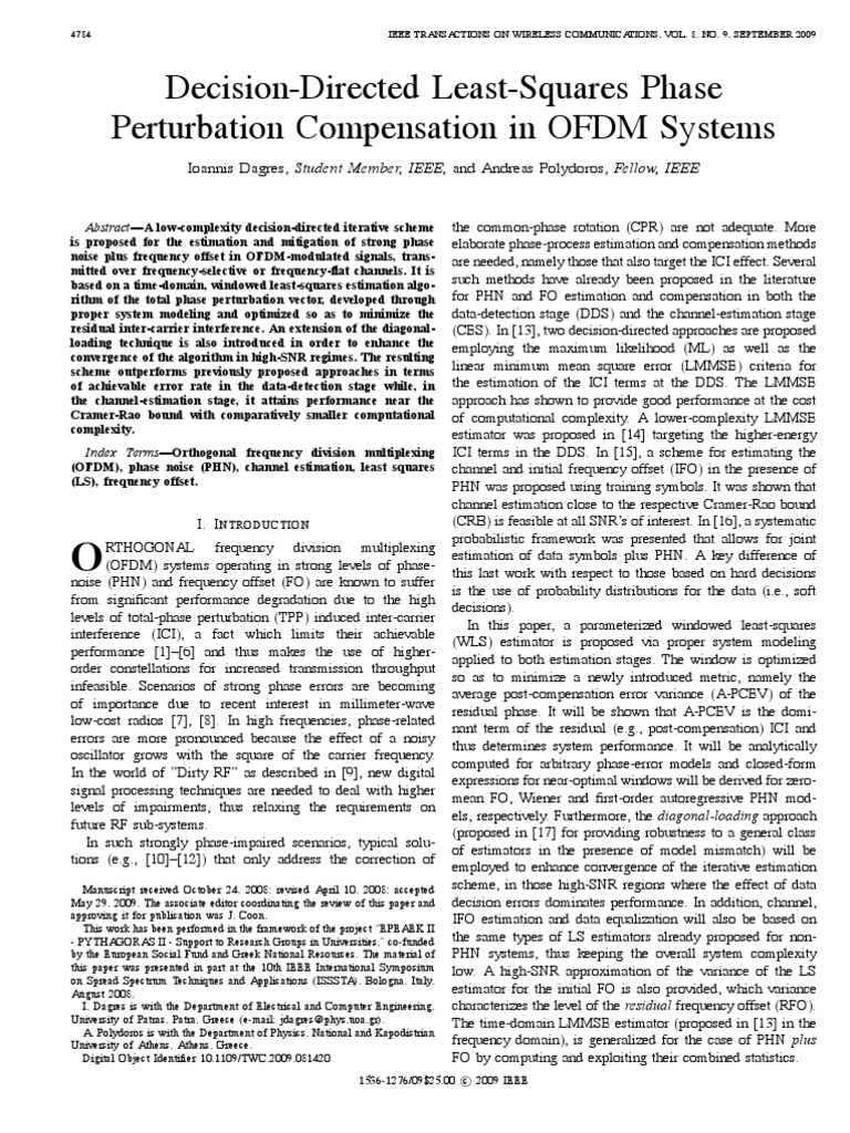Decision-Directed Least-Squares Phase Perturbation Compensation in OFDM Systems | PDF ...