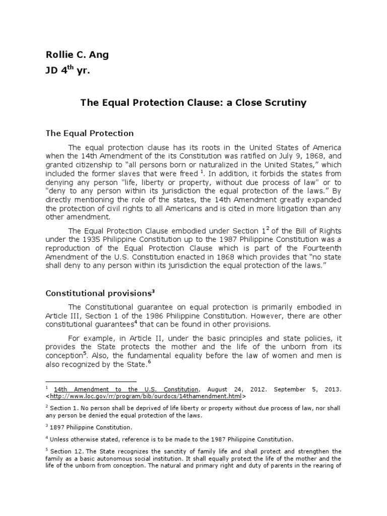 Equal Protection | PDF | Defense Of Marriage Act | Fourteenth Amendment ...