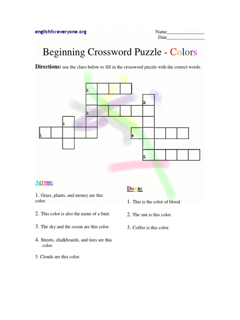 Beginning Crossword Puzzle - Colors | PDF