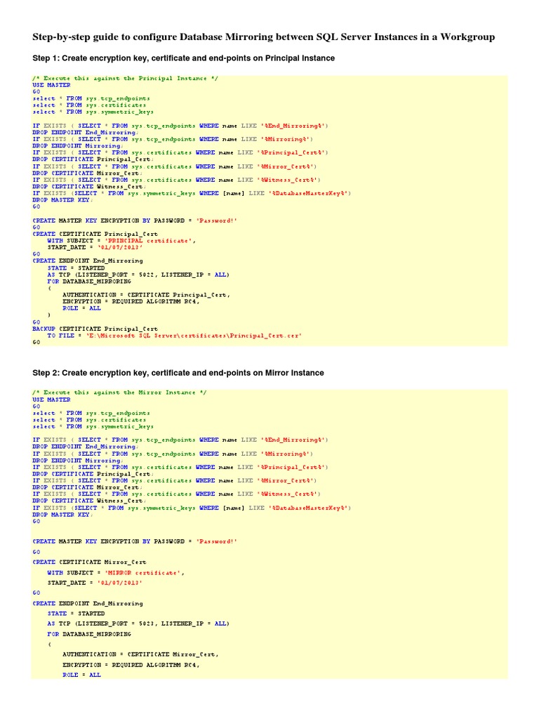 SQL Server Database Mirroring Setup Guide | PDF | Login | Password