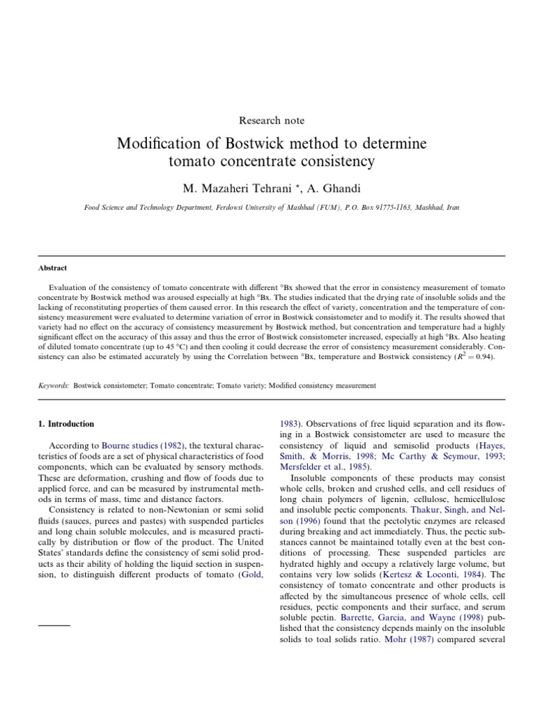 Modification of Bostwick Method To Determine Tomato Sauce Consistency ...