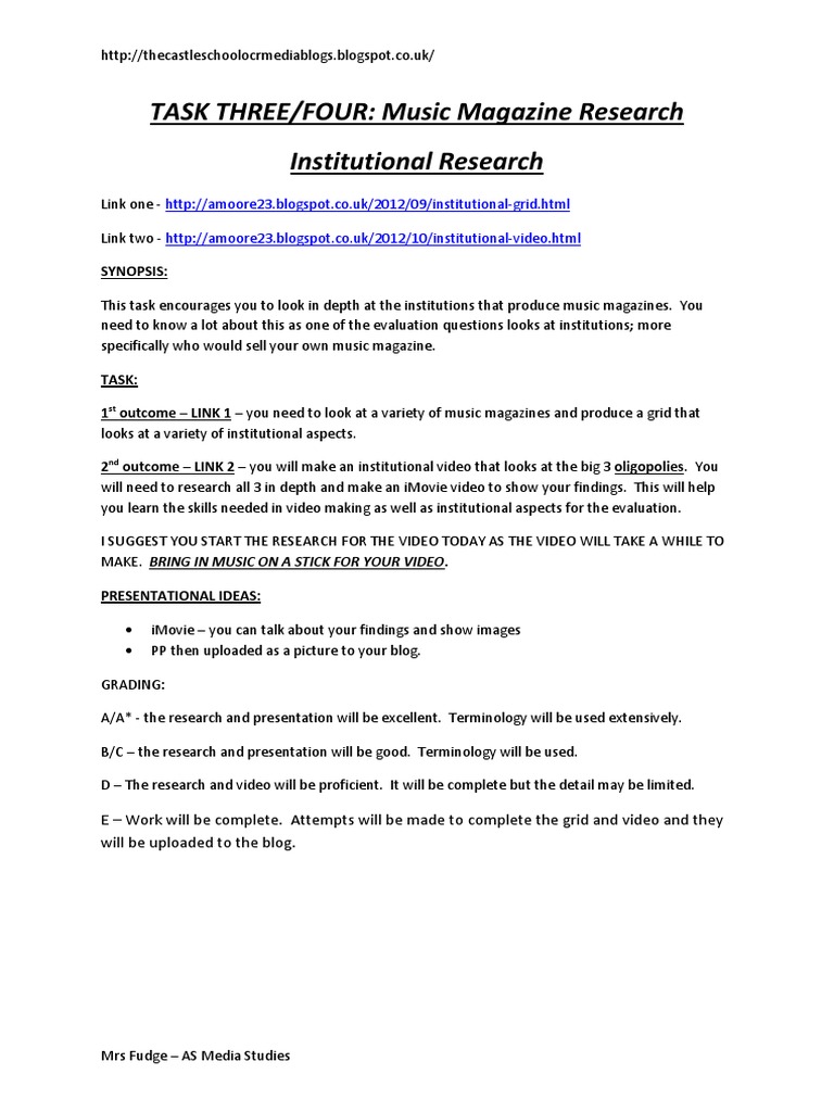 Music Magazine Institutional Research Guide | PDF | Career & Growth