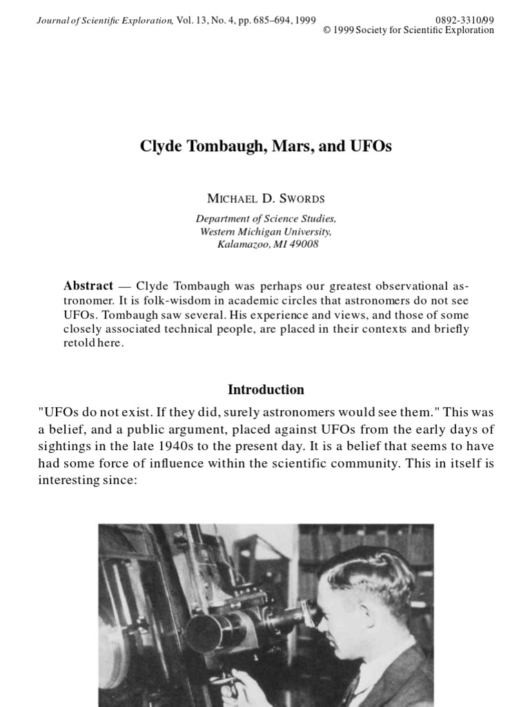 Astronomer Clyde Tombaugh, Mars, and UFOs | PDF | Unidentified Flying Object | Astronomy