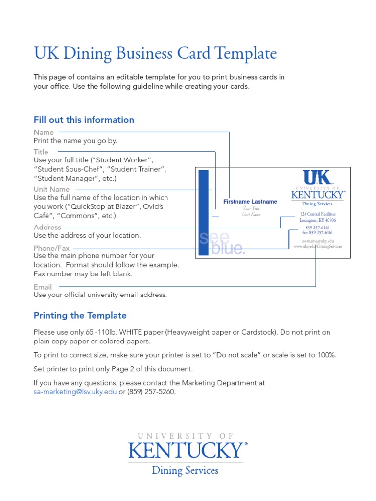 UK Dining Business Card Template: Fill Out This Information | PDF | Fax ...