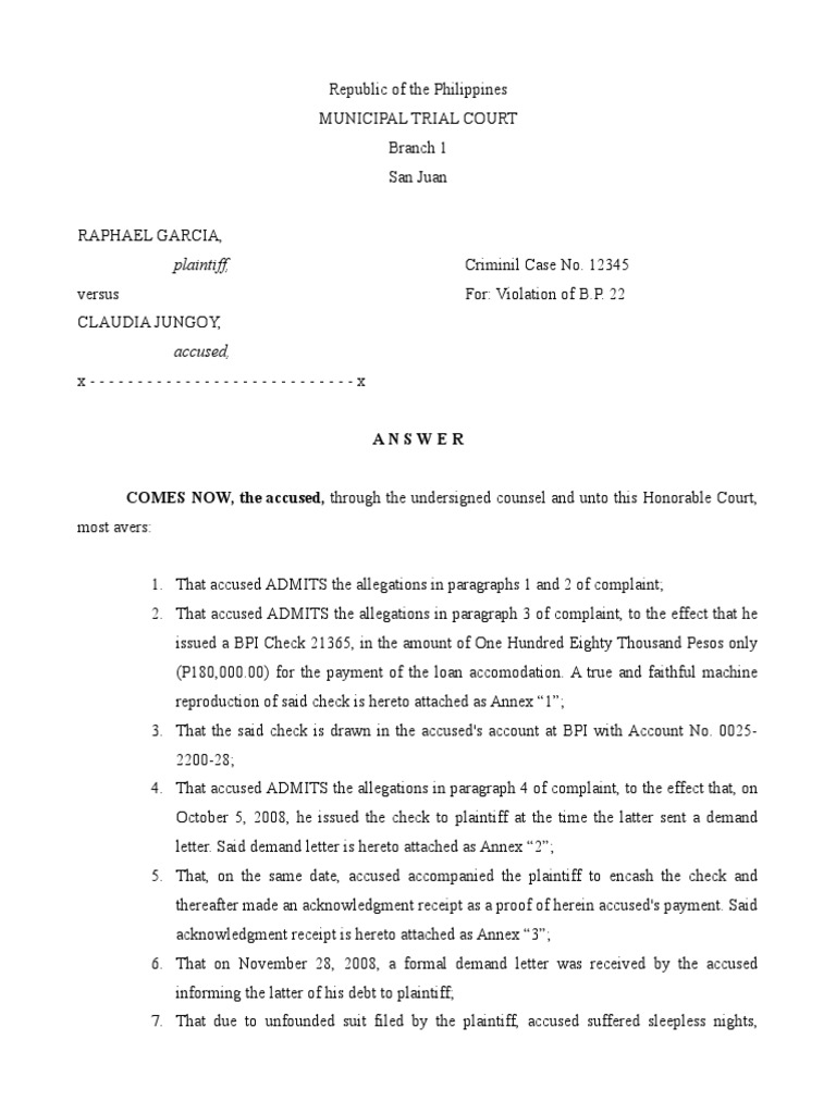 Plaintiff,: Answer | PDF | Complaint | Lawsuit