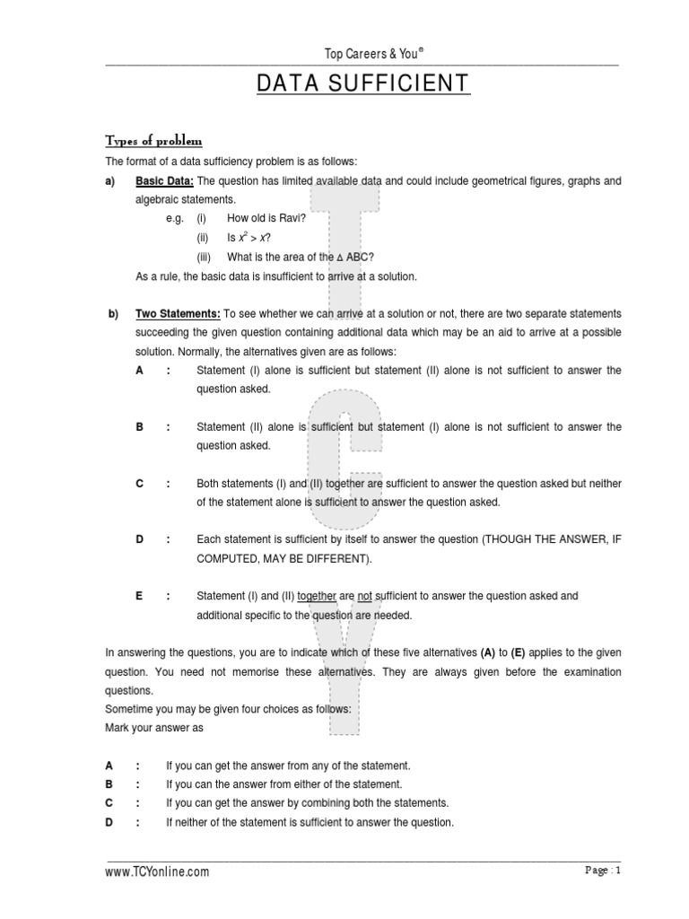 Data Sufficiency | PDF | Question | Cognitive Science