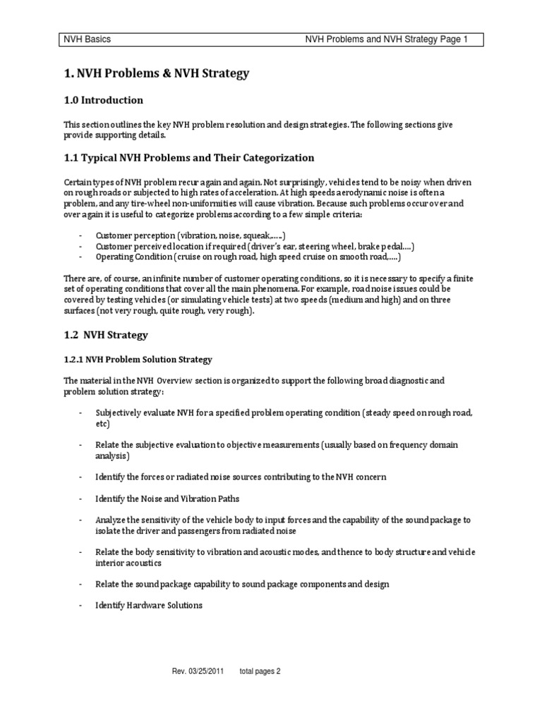 NVH Issues and Solutions in Vehicles | PDF