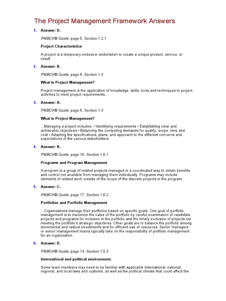 Chapter 1 Framework Answers | PDF | Organizational Structure | Project ...