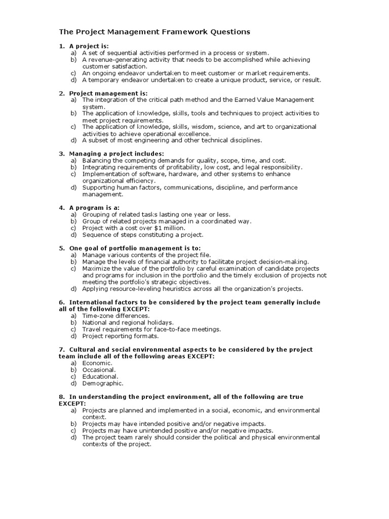 Chapter 1 Framework Questions | PDF | Project Management | Accountability