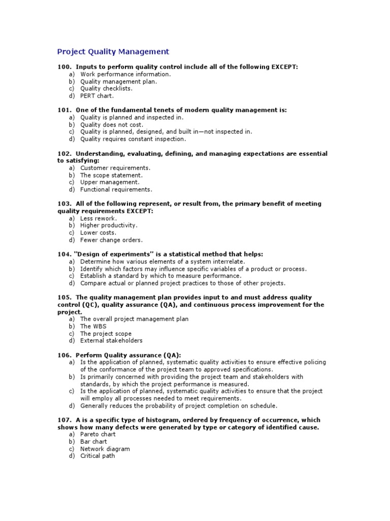 Chapter 6 Quality Questions | PDF | Quality Assurance | Quality (Business)