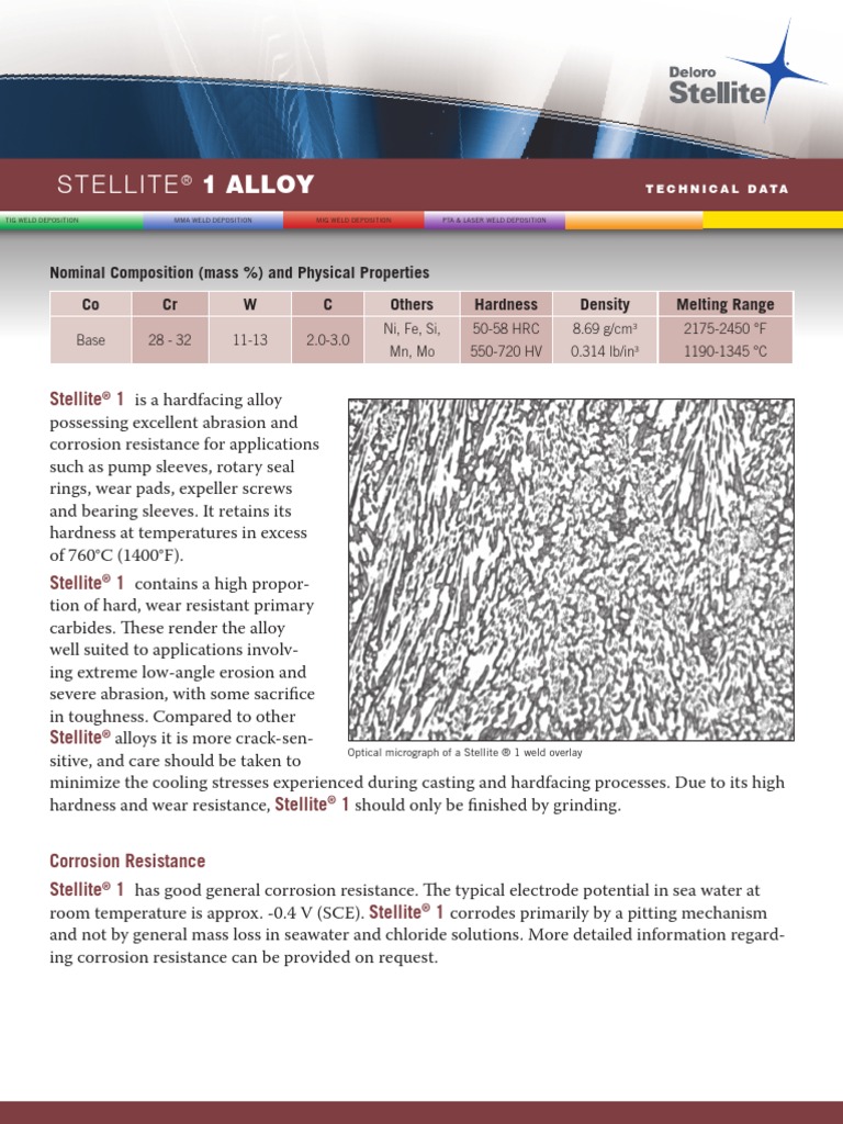 Stellite 1 DS01-22008 (S R0808) | PDF | Corrosion | Welding