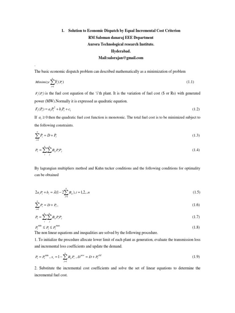 Economic Dispatch Optimization Guide Pdf Mathematical Optimization 4171