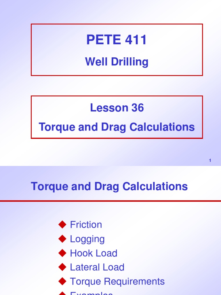 Torque and Drag Calculations | PDF | Force | Torque