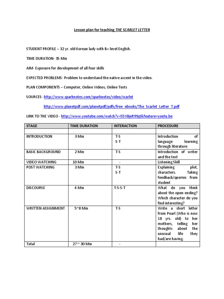Scarlet Letter Lesson for ESL Learner | PDF