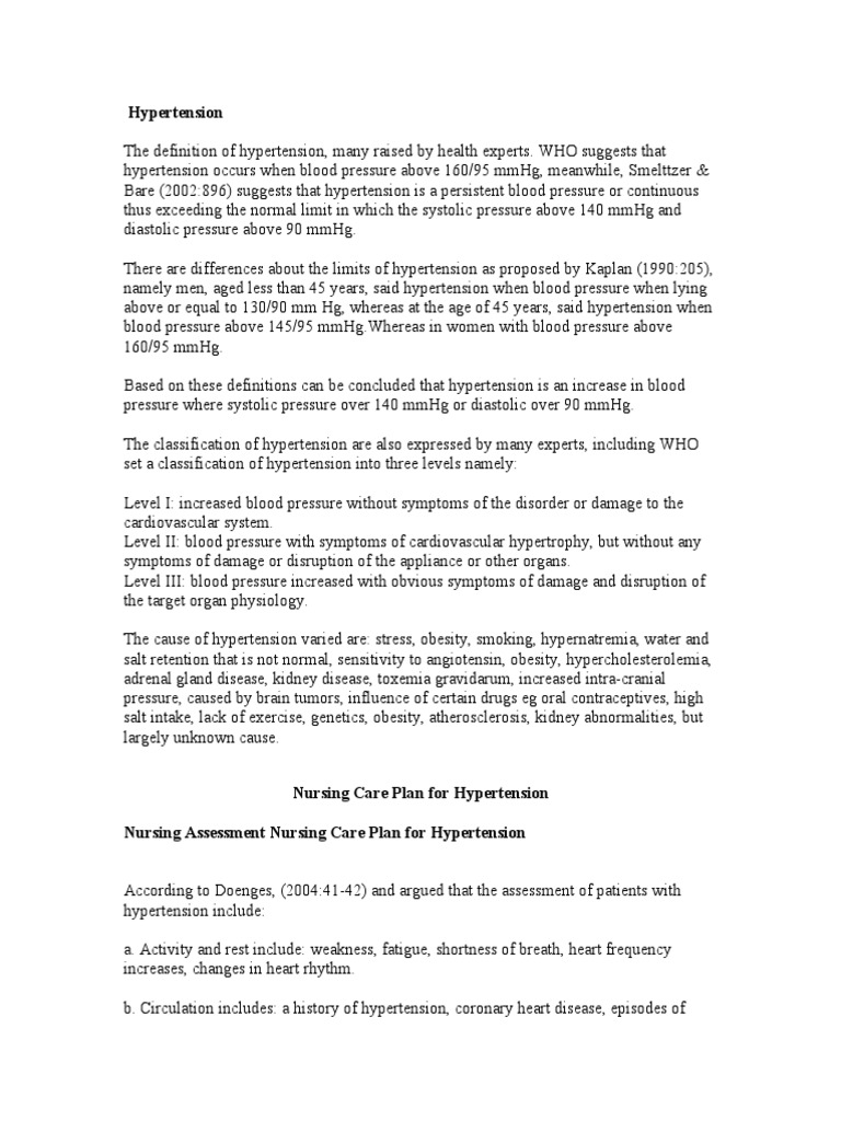 Nursing Care Plan For Hypertension Nursing Assessment Nursing Care Plan ...