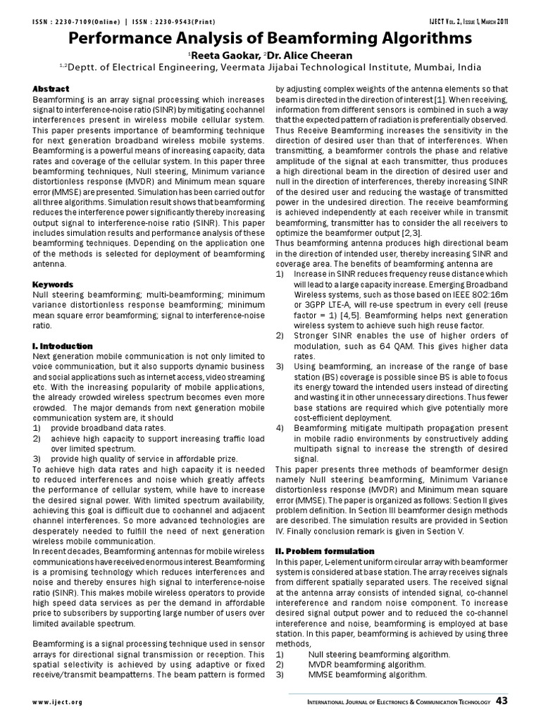 Performance Analysis of Beamforming Algorithms: Reeta Gaokar, Dr. Alice Cheeran | PDF ...