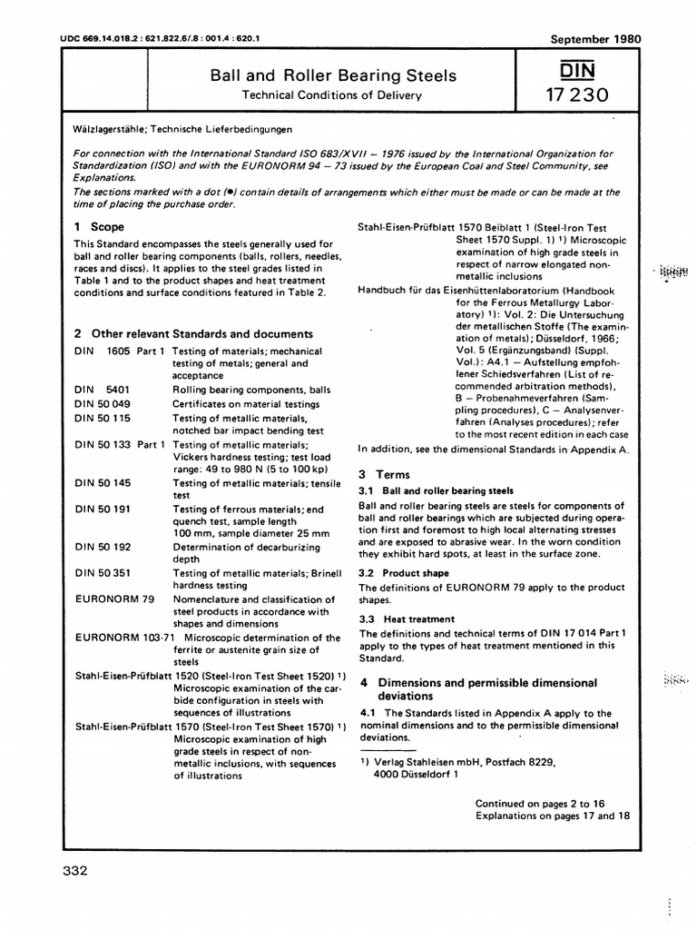DIN - 17230-1980 - Ball and Roller Bearing Steels | PDF