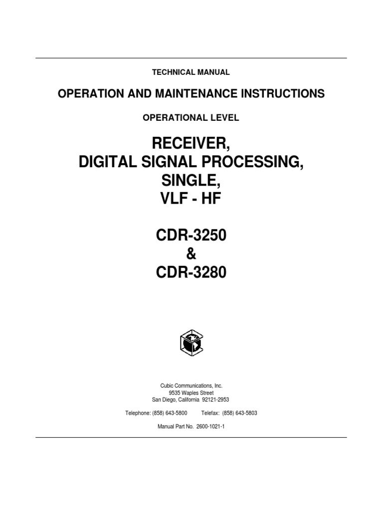 Cubic CDR3250 CDR3280 Receiver Manual | PDF | Frequency Modulation ...