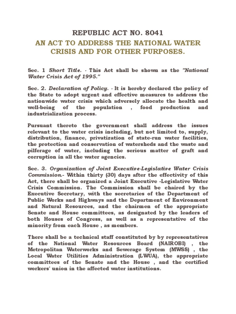 Republic Act No 8041 | Download Free PDF | Water Supply | Theft